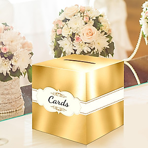 JC HUMMINGBIRD Cards Ribbon Sign Gold Shiny Metallic 10” In. x 10” In. Foldable Box with Slit, Weddings, Birthday, Donations, Gift Cards, Celebratory Cards, Devotionals