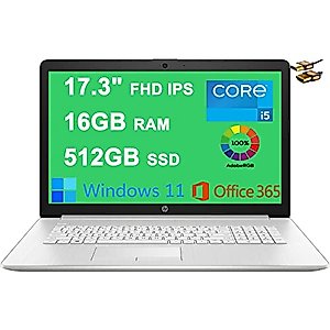 HP 17 Business Laptop 17.3In FHD IPS (300 nits, 100% sRGB) 11th Gen Intel Quad-Core i5-1135G7 (Beats i7-1065G7) 16GB RAM 512GB SSD Iris Xe Graphics Office365 Win11 Silver + HDMI Cable, Laptop, DDR4 |