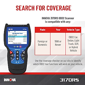 INNOVA 3170RS OBD1 & OBD2 Scanner, ABS Bleeder Scan Tool, OBD2 Diagnostic, Caliper Service, Brake Pad Life, Read/Erase ABS/SRS Codes, Reset Oil Light, Live Data, Free Updates