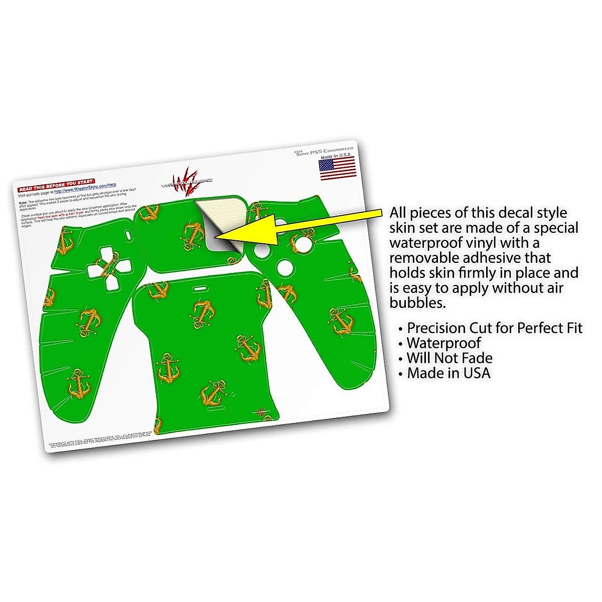WraptorSkinz Skin Wrap compatible with Sony PS5 DualSense Controller Anchors Away Green (CONTROLLER NOT INCLUDED)