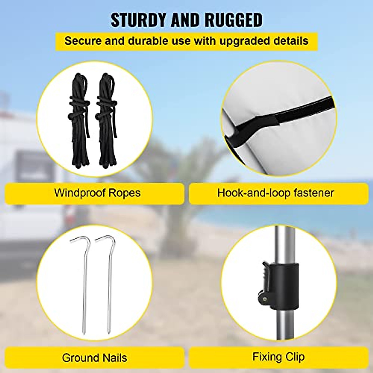 VEVOR Car Side Awning, 6.6'x8.2', Pull-Out Retractable Vehicle Awning Waterproof UV50+, Telescoping Poles Trailer Sunshade Rooftop Tent w/ Carry Bag for Jeep/SUV/Truck/Van Outdoor Camping Travel, Grey