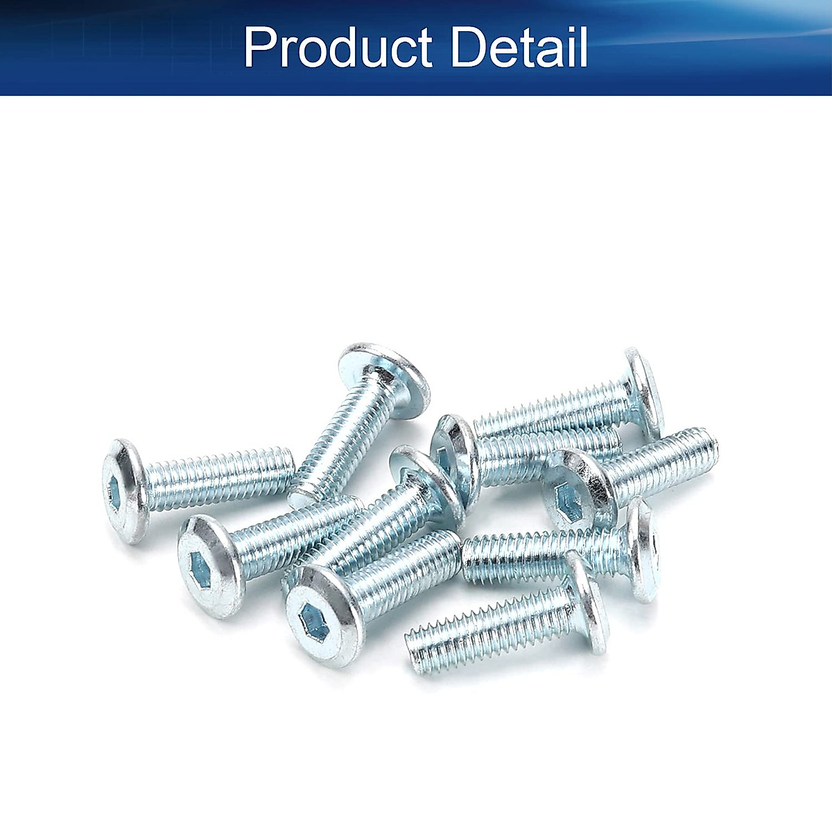Yinpecly 10PCS M6x20mm Hex Socket Flat Head Screws Furniture Bolts Fastener Countersunk Connector Screws, Full Thread, Carbon Steel, Blue White Tone