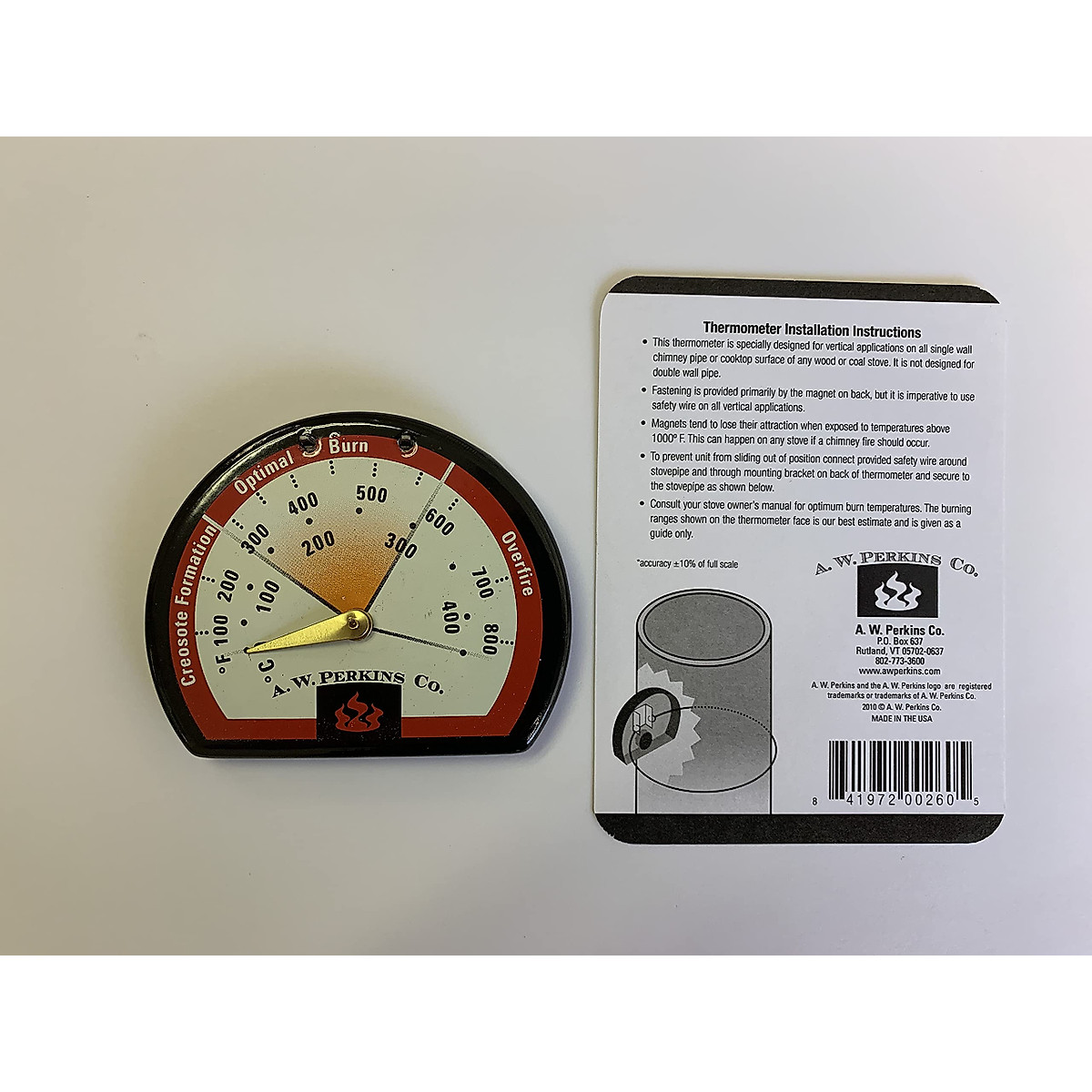 A.W. PERKINS CO Stove Pipe Thermometer for Wood Stoves | Magnetic