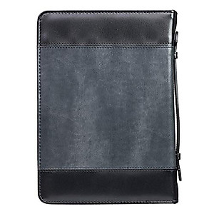 Christian Art Gifts Classic Faux Leather Bible Cover for Men and Women: Be Strong and Courageous - Joshua 1:9 Inspirational Bible Verse with Lion, Gray and Black, Large