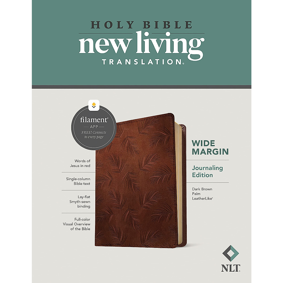 NLT Wide Margin Bible, Filament Enabled (LeatherLike, Dark Brown Palm, Red Letter)