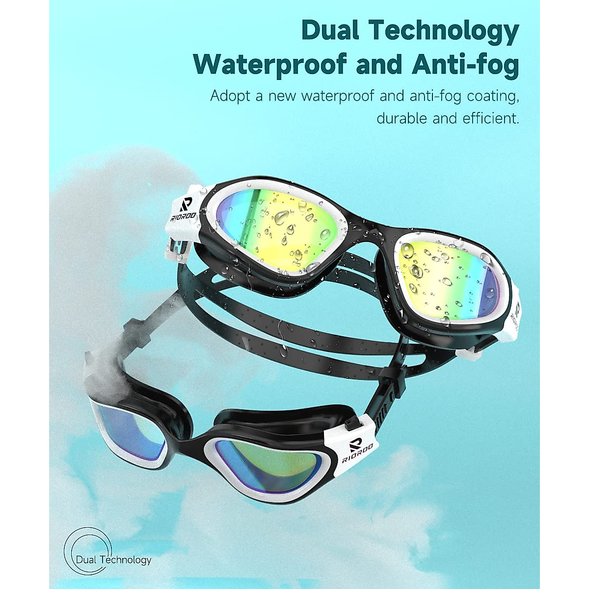 RIOROO Swim Goggles,Polarized Swimming Goggles for Men Women Adults Youth Anti Fog/No Leak/Clear Wide Vision/UV Protection