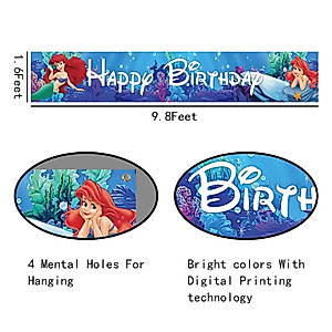 The Little Mermaid Theme Happy Birthday Banner 118in x 20In Underwater World Mermaid Ocean Nautical Backdrops Indoor Outdoor Decor for Princess Prince Birthday Party Backdrop Decoration Supplies