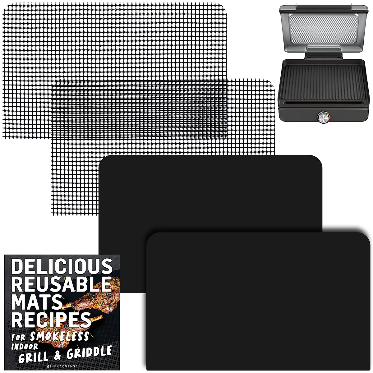 Reusable Mats for Ninja Sizzle Indoor Grill & Griddle GR101, Accessories for Indoor Electric Griddle with Lid for Cooking and Grilling, Non-Stick Electric Appliances Accessory Set by INFRAOVENS