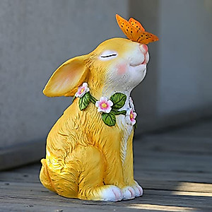 TOGYEUK Rabbit Garden Statue,Large Easter Bunny Statue,Resin Outdoor Rabbit Figurines with Solar Butterfly Light,Bunny Decor for Yard Lawn,Animal Figurine Ornament for hanksgiving Day, Christmas