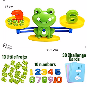 CozyBomB Homeschool Kindergarten Balance Board Game - Preschool Activities Math Learning Stem Montessori Cool Toys Educational with Frog Scale Cards Balancing Numbers for Kids Ages 3 4 5 6 Year Old