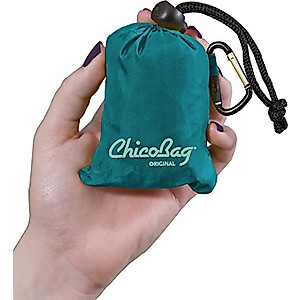 ChicoBag Original Compact Reusable Grocery Bag w/Attached Pouch and Carabiner Clip | Eco-Conscious Packable Tote | Variety 4pk - Mazarine, Aqua, Orange Peel, & Yellow (Pack of 4)
