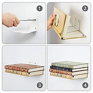 Jetec Floating Bookshelf Iron Floating Shelves Invisible Wall Mounted Bookshelf Multipurpose Wall Ledge Shelves for Home Office Classroom Library (6, White)
