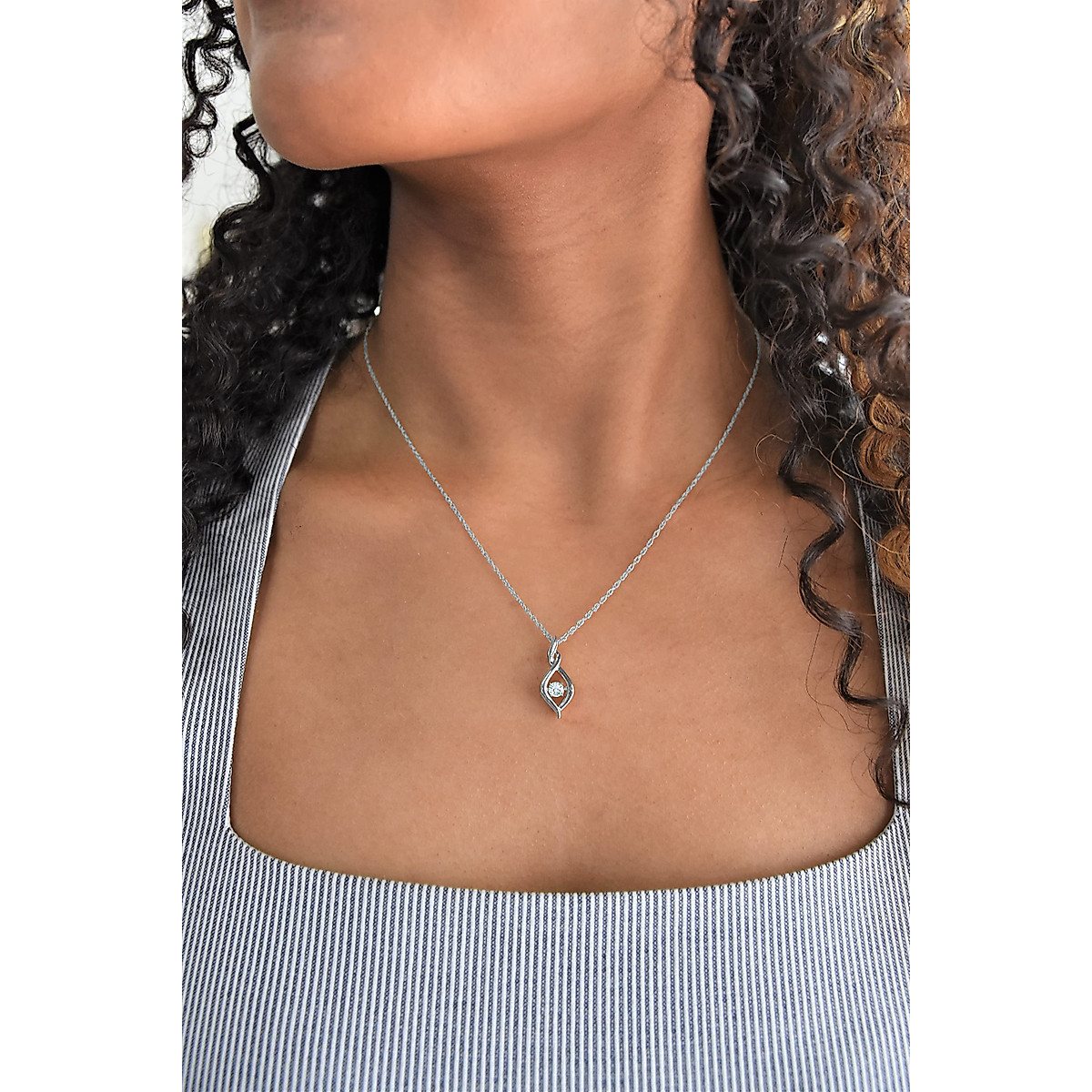 Boston Bay Diamonds .925 Sterling Silver & Blue Aquamarine Infinity Twist Dancing Brilliance in Motion Pendant Necklace with Rope Chain - 18”