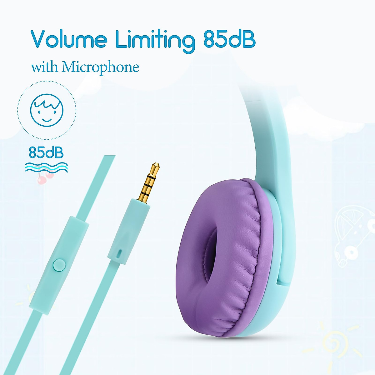 Olyre Kids Headphones with MIC for School, 85dB Safe Volume Limited Light Up Cat Ear Headphones,Wired Cord On-Ear Headphones for Children/Boys/Girls/Travel-Green/Purple