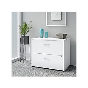 Bush EO109WHSU 2-Drawer Lateral File Cabinet Locking Ltr/Lgl Pure White 35.67-Inch