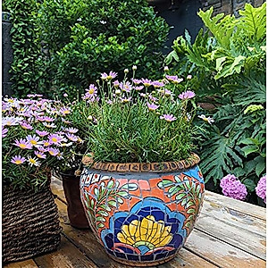 UimimiU Hand-Painted Mosaic Planter Pot Ceramic Flower Pots Round Classical Outdoor Large Plant Pots Garden Balcony Decorpe Vase Container Potss Planters for Villa Garden Corridor Aisle