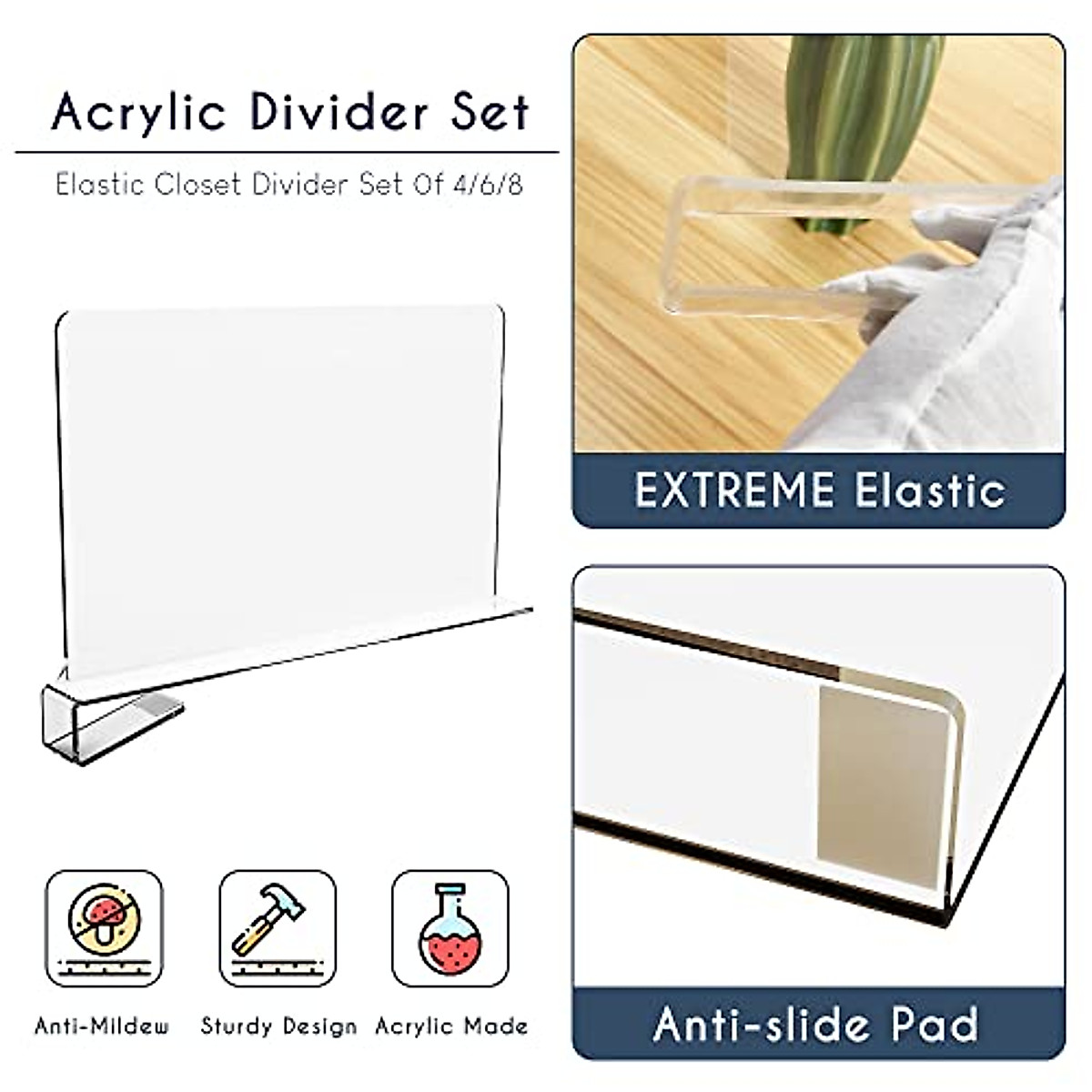 CRYSFLOA Acrylic Shelf Dividers 4 Pack Shelf Dividers for Closet Organization Wood Shelves Organizer Cabinet Shelf Separator for Home Office Cabinets Divider for Kitchen Set of 4