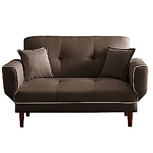 LTT Futon Sofa Bed, Futon Sofa, Folding Sofa Bed Multifunctional Dual Purpose Multifunctional Leisure Sofa Bed Brown Sofa Bed with 2 Pillows