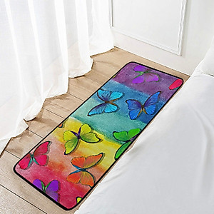 Rainbow Butterflies Kitchen Rug Door Mat Bath Rug Home Decor Floor Mat Non-Slip Carpet for Kitchen Living Bedroom 39 x 20 Inch