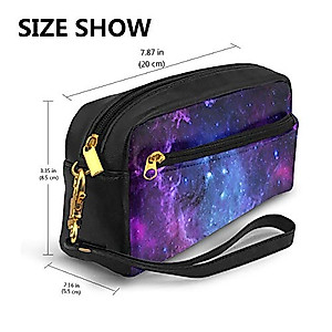 Galaxy Star Pencil Case Big Capacity Multifunction Storage Pouch Leather Cosmetic Makeup Bag, Stationery Organizer with Zipper for School Office