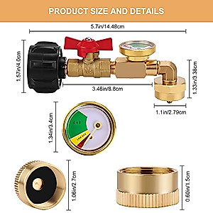 WADEO Propane Adapter 1lb to 20lb, QCC1 Propane Refill Elbow Adapter with Gauge and ON-Off Control Valve for 1LB Propane Tank to Be Refilled Gas from 5~40 LB Propane Tank