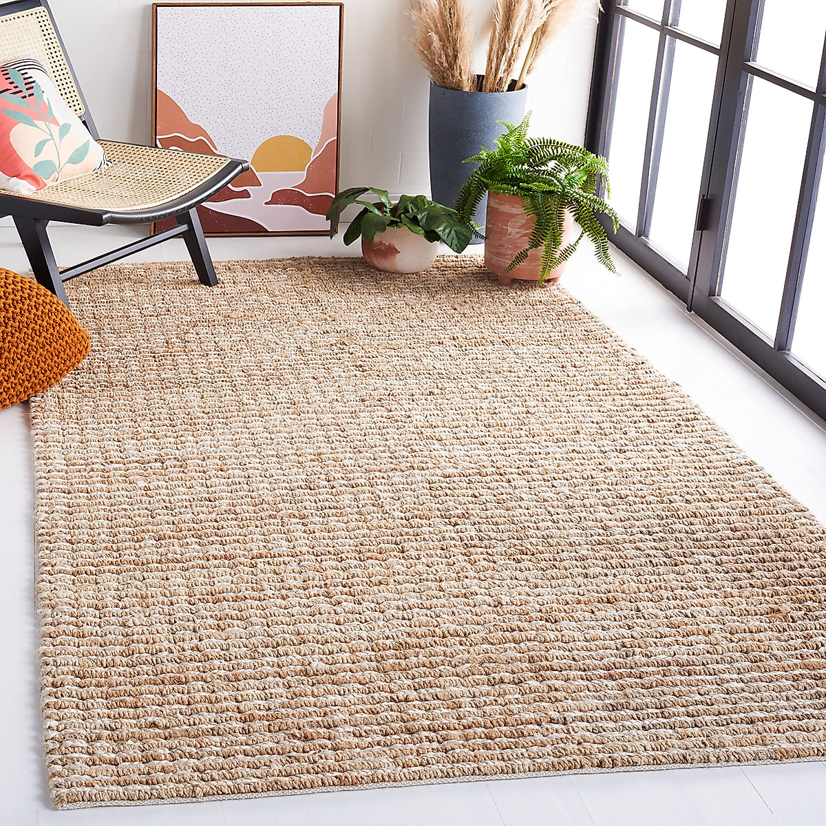 Safavieh Natural Fiber Collection Area Rug - 5' x 8', Natural & Ivory, Handmade Farmhouse Jute, Ideal for High Traffic Areas in Living Room, Bedroom (NF750B)