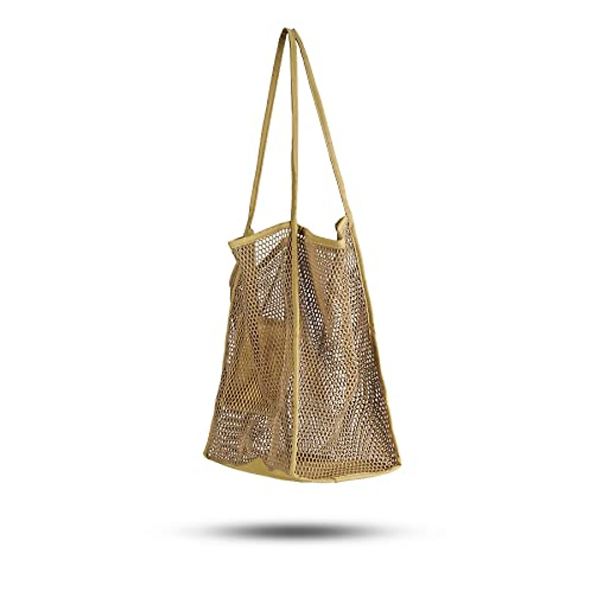 Covelin Women's Beach Tote Bag, Mesh Handbag Top-Handle Shoulder Bag Tan