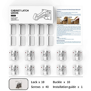 Cupboard Locks for Children - Child Safety Locks, Baby Proofing Drawer Kit Latches - No Drilling - Non Magnetic Child Proof Kitchen Cabinet Lock for Babies - Childproof - 10 Pack