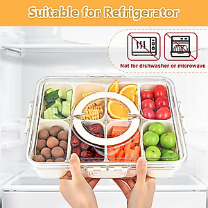 Snackle Box Container Divided Serving Tray with Lid and Handle, Portable Travel Snack Platters for Party, Candy Nuts Fruit Veggie Storage Containers for Fridge, Perfect for Party, Travel, Picnic