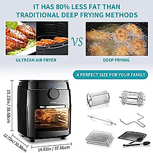 Ultrean Air Fryer oven, 12.5 Quart Airfryer Toaster Oven with Rotisserie,Bake,Dehydrator,Auto Shutoff and 8 Touch Screen Preset, 8 Accessories & 50 Recipes