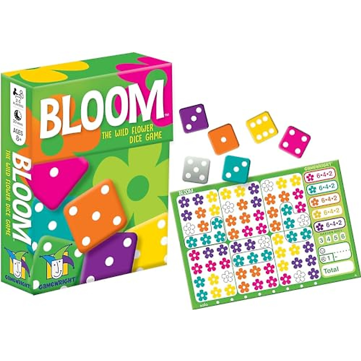 Gamewright - Bloom - The Colorful Wild Flower Roll and Write Dice Game, 5"