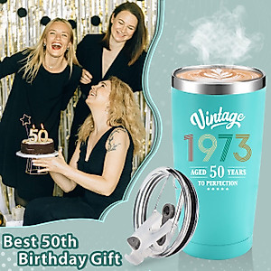 BdayPtion 50th Birthday Gifts for Men Women, Happy 50 Year Old Birthday Party Gift, 50th Bday Gift for Him or Her, Fifty Birthday Present, 20oz Light Green Tumbler Cup