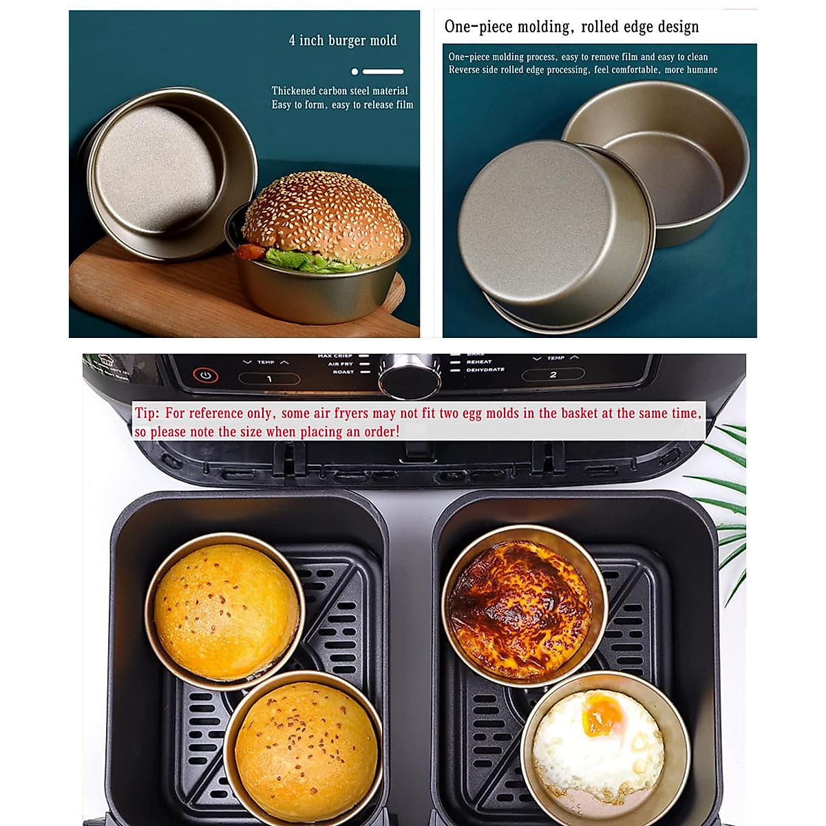 XZJMY 4Pack Mini Pie Pan 4-Inch Round Cake Pans Round Carbon Steel Cake Baking Pan,Air Fryer Hamburger Moulds for Muffins Egg Puddings Bread (Gold)