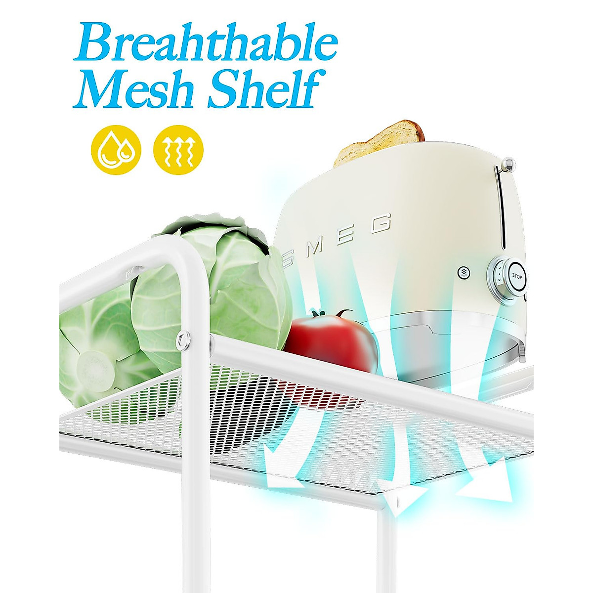 GEORIS 3-Tier Mesh Shelving Unit Outdoor Indoor Waterproof, Stackable Metal Plant Shelf Stand, 17.7-Inch Width Laundry Display Storage Rack, White