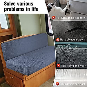 RV Dinette Cushion Covers, Stretch Printed Couch Covers with Jacquard Fabric - Camper Slipcovers Set Includes 1 Sofa Seat Cushion Cover ＆ 1 Cushion Cover, Washable ＆ Easy Fitted (Dark blue, 2 Sets)