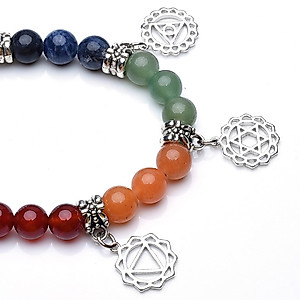 Top Plaza 7 Chakra Healing Bracelets With Real Stones Mala Yoga Meditation Bracelets for Protection, Energy Healing(7 Chakra Symbols Charms)