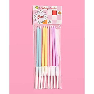 xo, Fetti Skinny Pastel Happy Birthday Party Candles - 8 Pieces | Cute Bday Supplies, Fun Cake Decorations