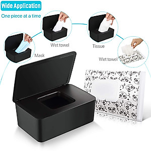 Baby Wipes Dispenser Holder with Lids for Napkin Nappy Paper Tissue Towel Mask Storage Case Box, Keeps Wet Tissue Fresh, Flushable Wipes Pouch Case Container for Bathroom Baby Nursery (Black)