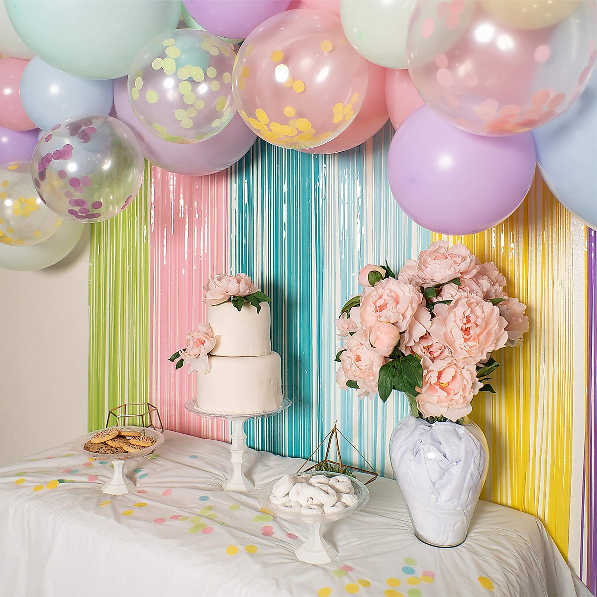 Pastel Balloon Garland Kit - Macaron Balloon Arch Kit for Parties - Small and Large Balloons Gold Confetti Mint Pink Balloons - Balloon Column