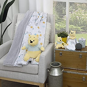 Disney Winnie The Pooh White, Yellow, and Aqua Sunshine and Clouds Super Soft Velboa with Sherpa Back Baby Blanket