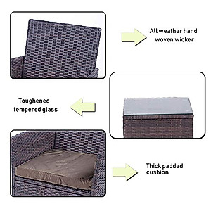 UFI 4 Pieces Patio Furniture SetsRattan, PE Rattan Wicker Chair Furniture, Conversation Sofa Set with Back Cushions, Outdoor Indoor Backyard Porch Garden Poolside Balcony Use Furniture (Brown)