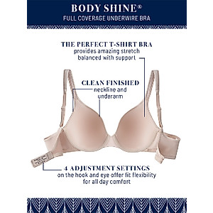 Vanity Fair Women's Perfect T-Shirt Bra, Body Shine Full Coverage, Lightly Lined Cups up to DD, Underwire-White, 36C