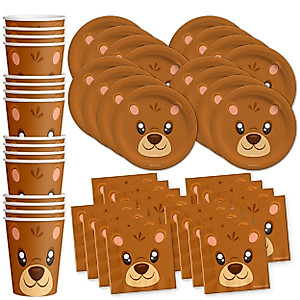 Bear Birthday Party Supplies Set Plates Napkins Cups Tableware Kit for 16