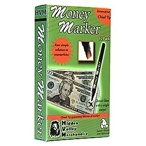 Money Marker (12 Counterfeit Pens) - Counterfeit Bill Detector Pen with Upgraded Chisel Tip - Detects Fake Counterfit Bills, Universal Currency Detectors Pack