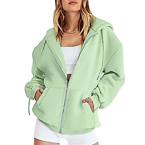 Prinbara Women's Cute Tops 2023 Outfits Teen Girl Jacket Sweater Long Sleeve Sweatshirts Casual Tops Zip Up Trendy Clothes Light Green 9PA89-doulv-L