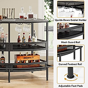 Tribesigns Home Bar Table Unit, 3 Tier Bar Counter with Storage Shelves and Stemware Holder, Liquor Small Mini Bar with Footrest for Home Pub, Black Rustic Gray