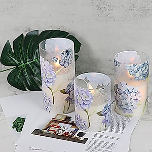 DRomance Hydrangea Glass Flameless Candles with Remote Timer Battery Operated LED Flickering Pillar Candles Real Wax Spring Dinner Christmas Holiday Decor D3 x H4, 5", 6"