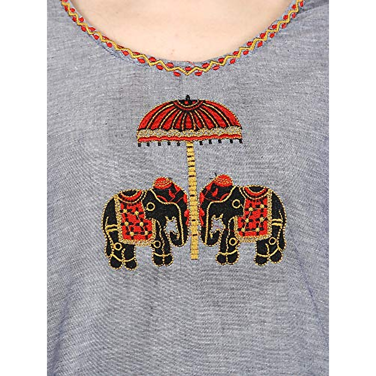 Indian Women's Embroidered Cotton Kurti Grey Top By Ramkudi