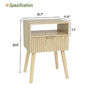 MaxSmeo Small Nightstand Wood Bedside Table with Drawer, Modern End Table for Bedroom and Small Spaces, Solid Wood Legs, Easy Assembly, Natural