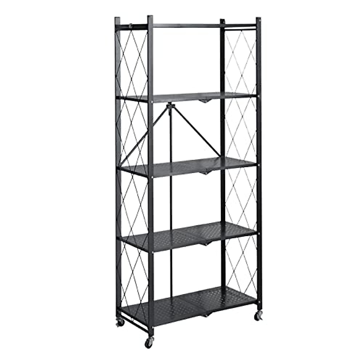 Colcolo Foldable Bookshelf Book Shelves Storage Shelves Rolling Storage Organizer for Home , Five Tier Black